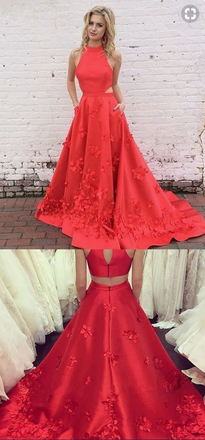 Red Satin Ball Gown, Sleeveless Evening Dress. on Luulla
