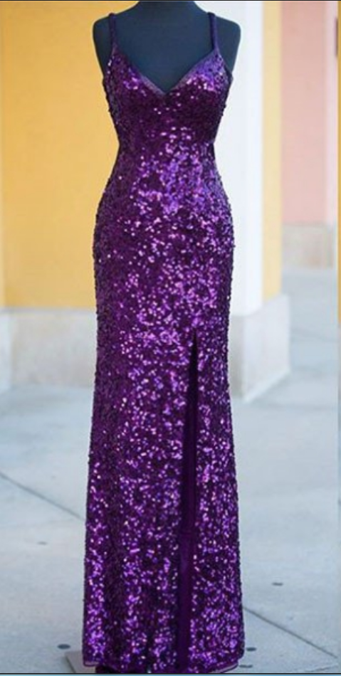 The Purple Sequined Prom Dress, The Spaghetti Straps. on Luulla