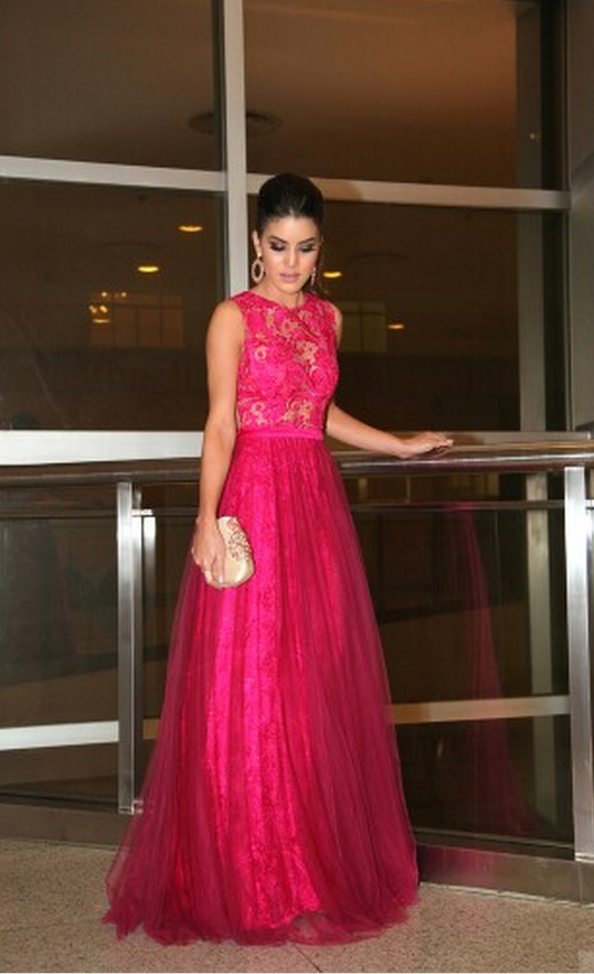 Rose Red Collared Evening Dress Ball Gown. on Luulla