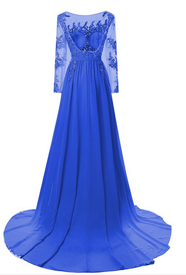 Long Prom Dresses, With Sleeves Beading Lace Prom Dress,a Line Illusion ...