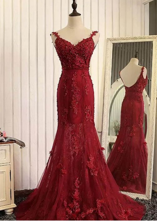Sweetheart Red Applique Prom Dress With Open Back on Luulla