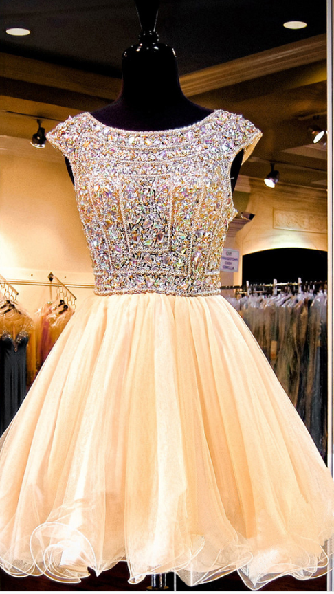 Sexy Open Back Princess Homecoming Dresses, Cap Sleeve Boat Neck Short ...