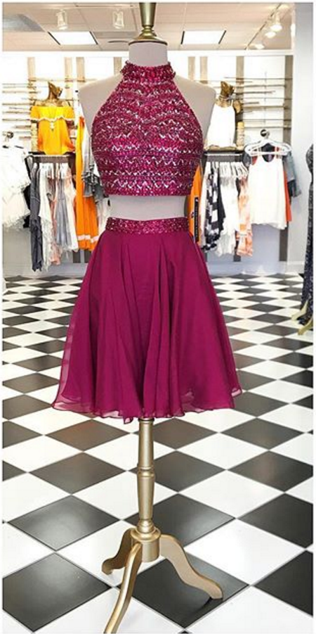 Short ,sparkly Two Piece Short Prom Dress Homecoming Dress, Beads Two ...