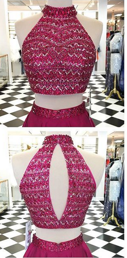 Short ,sparkly Two Piece Short Prom Dress Homecoming Dress, Beads Two ...
