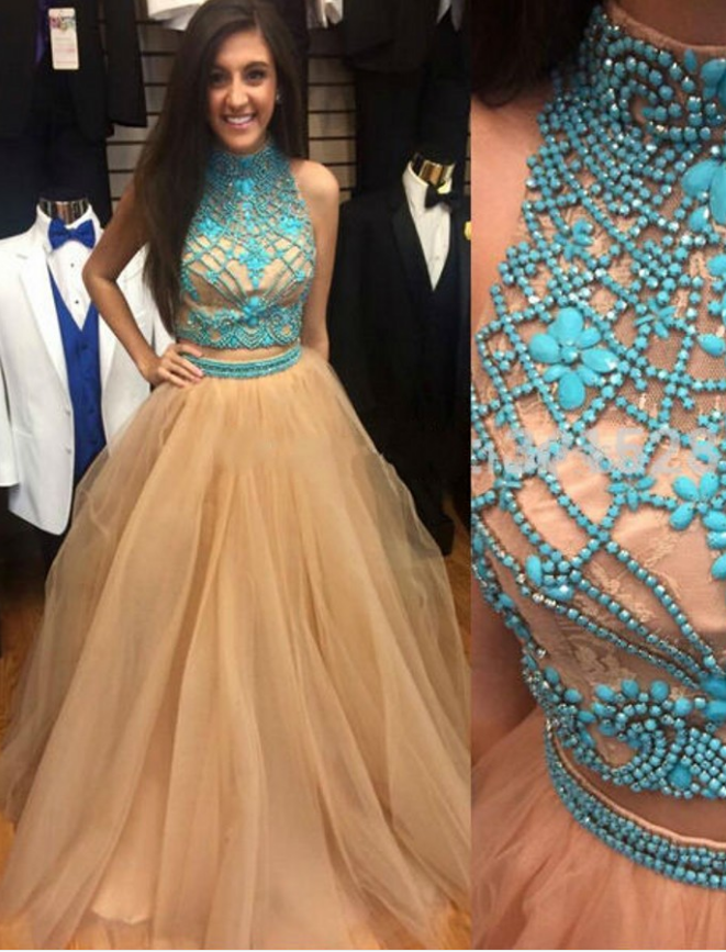 Amazing Handmade Beading Bodice Prom Dresses Tulle Ball Gown Evening ...