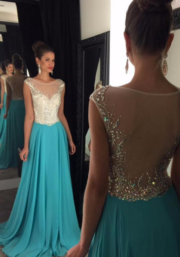 Prom Gown,aqua Prom Dress,prom Dress Long,prom Dress See Through,prom ...