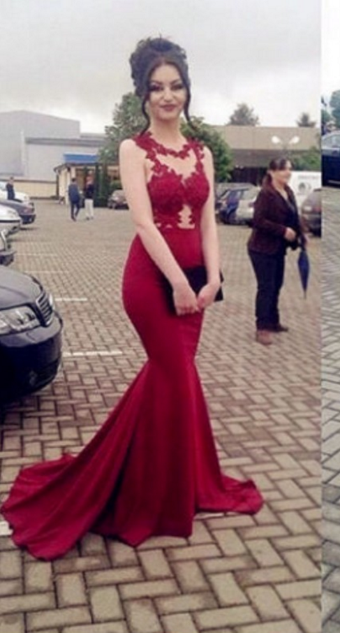 Charming Prom Dress,Satin Prom Dress,Appliques Prom Dress,O-NECK ...