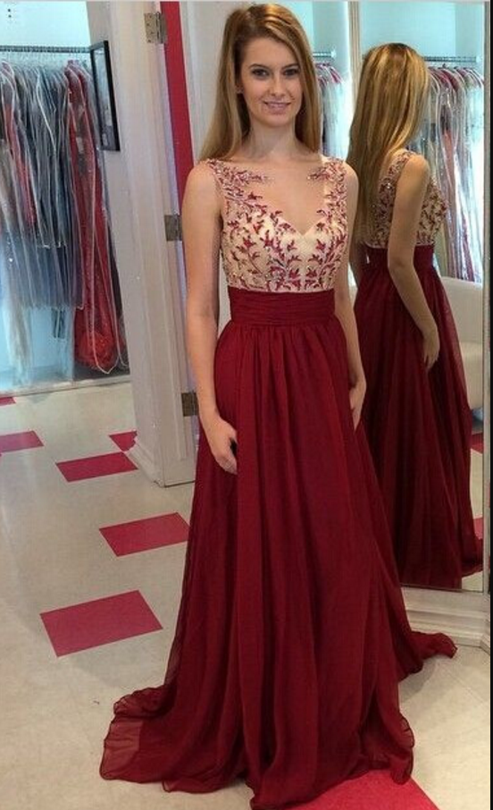 Boat Neckline Prom Dress With Appliques And Beadings on Luulla
