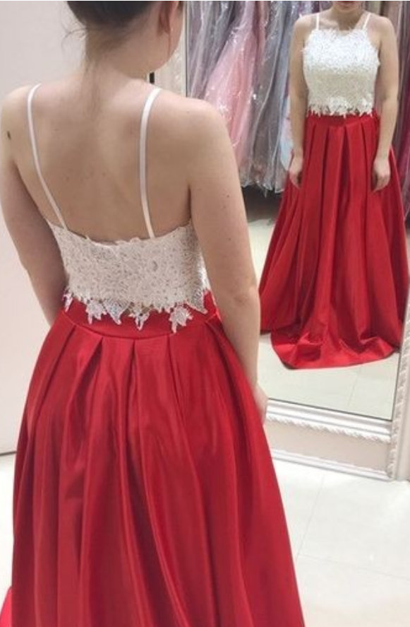 Two Pieces Lace A Line Sexy Evening Dress,lace Prom Dress,2 Piece Prom ...