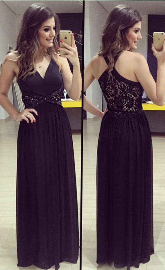 Charming Prom Dress,chiffon Prom Dress,v-neck Prom Dress,a-line Evening ...