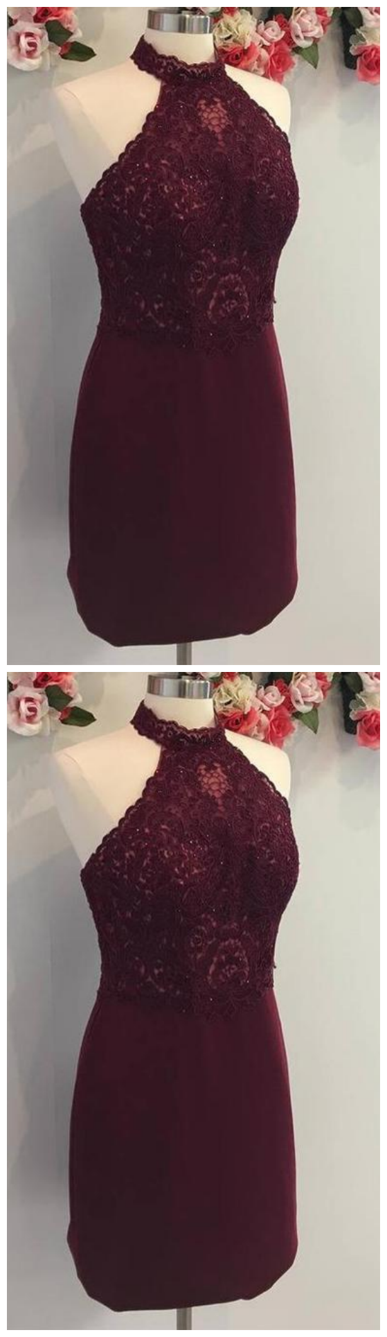 Maroon Sleeveless Short Homecoming Dresses Lace Cocktail Dresses on Luulla