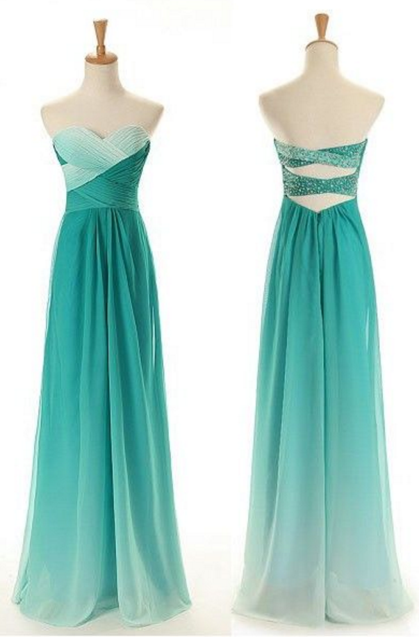 Simple Dress Elegant A-line Sweetheart Gradual Color Beading Long ...