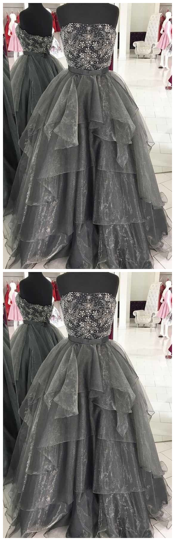 Organza Grey Prom Dresses,strapless Prom Dress on Luulla