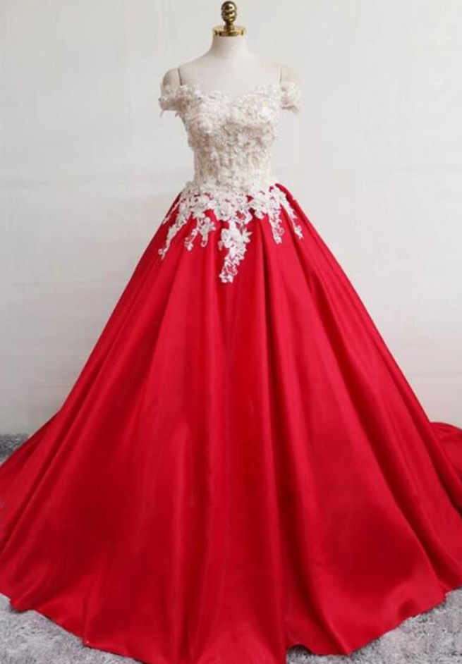 Off Shoulder Floor Length Party Dress With Applique, Party Dress on Luulla