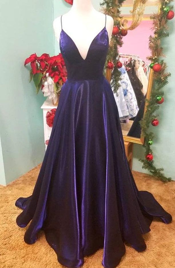 Simple Purple V Neck Satin Long Prom Dress, Evening Dress, on Luulla