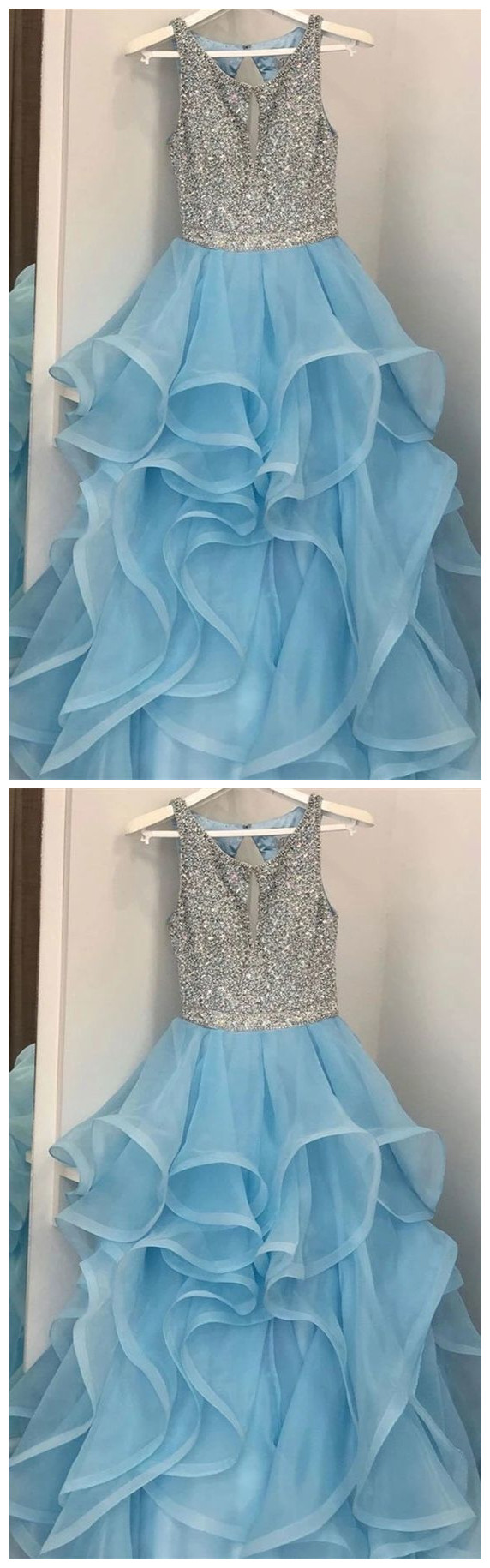 Spark Queen Blue Prom Dresses, Ruffled Blue Prom Dresses, Long Blue ...