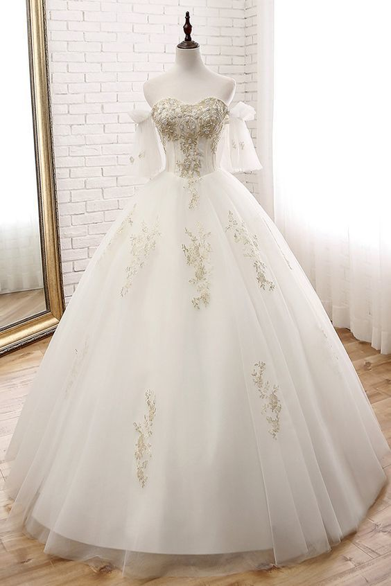 Spark Queen Pretty Tulle Off-the-shoulder Neckline Ball Gown Wedding ...
