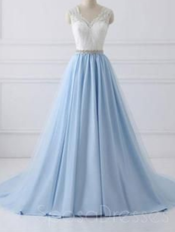 2019 Lace Straps A Line Skirt Long Evening Prom Dresses, on Luulla