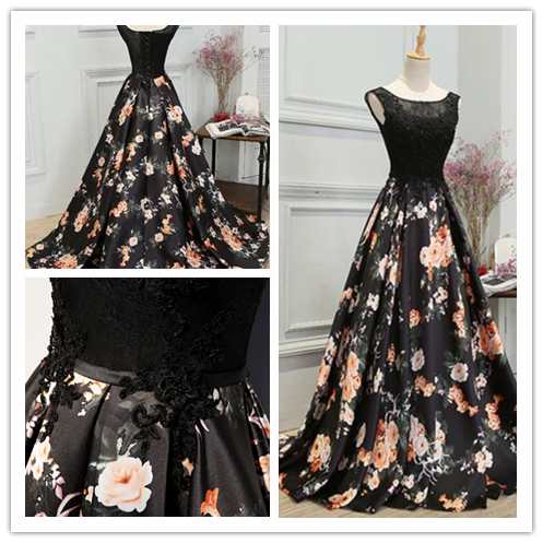 Stylish Prom Dress,a Line Prom Dresses,long Prom Dress,floral Printed ...