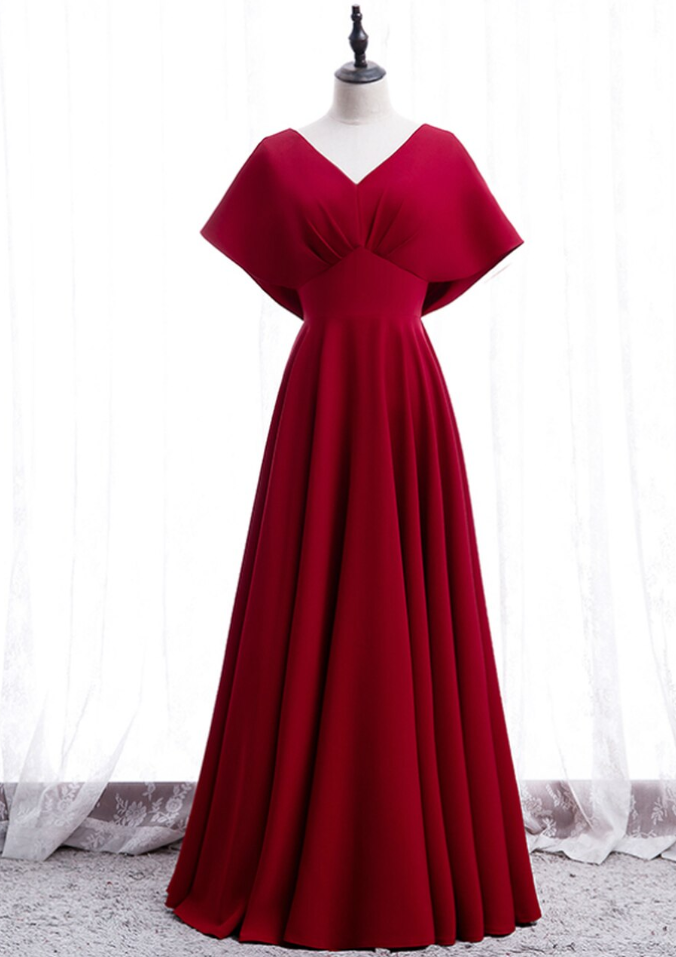 Satin Bat Sleeve V-neck Prom Dress on Luulla
