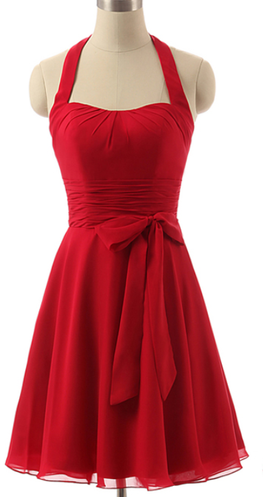 Red Halter Bridesmaid Dresses, Short Chiffon Bridesmaid Dress With A ...