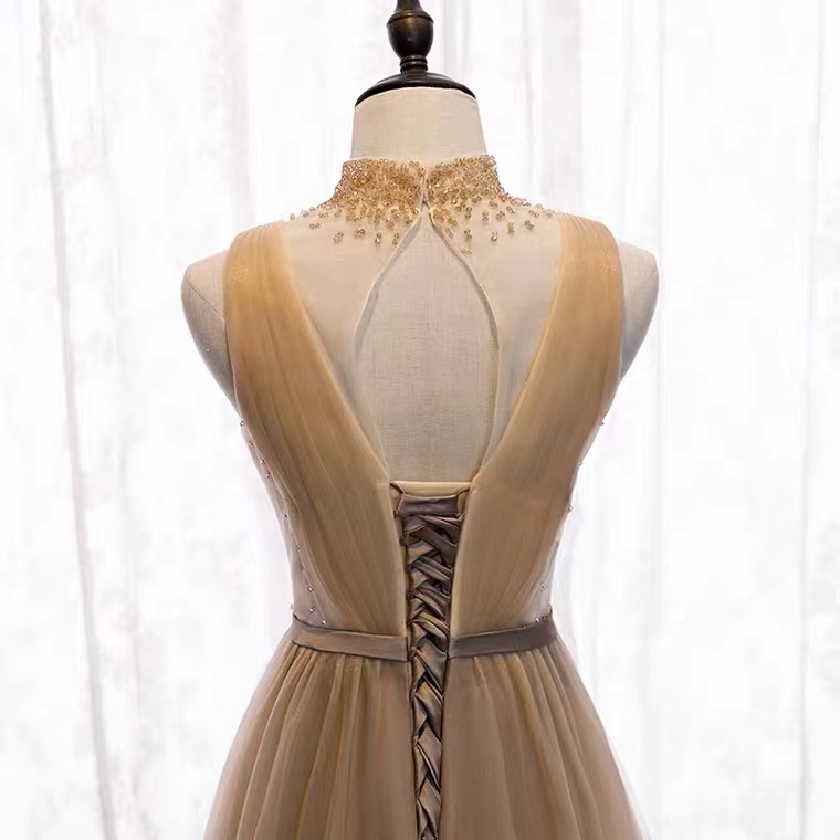 High Neck Evening Dress, Class Long V-neck Dress, Birthday Party Dress ...