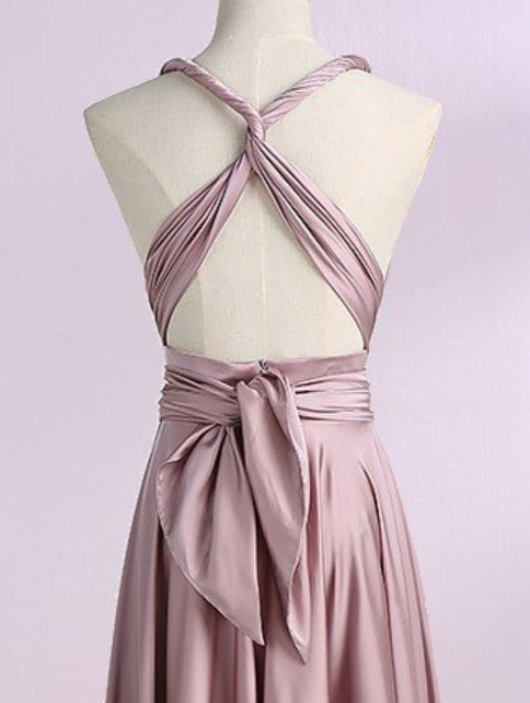 A-line V-neck Satin Convertible Prom Bridesmaid Dress on Luulla