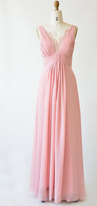 Bridesmaid Dress Long Chiffon Prom Dress, Lace Back With Chiffon Skirt ...