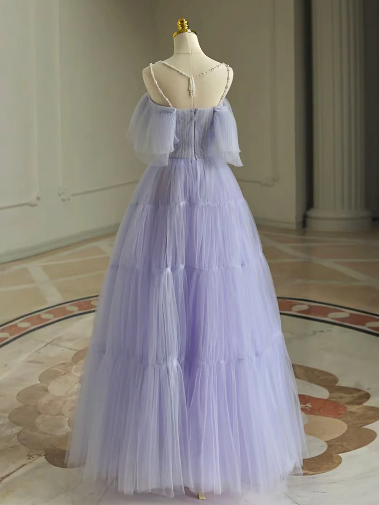 Long Prom Dress , A-line Tulle Purple Long Prom Dress, Purple Long ...