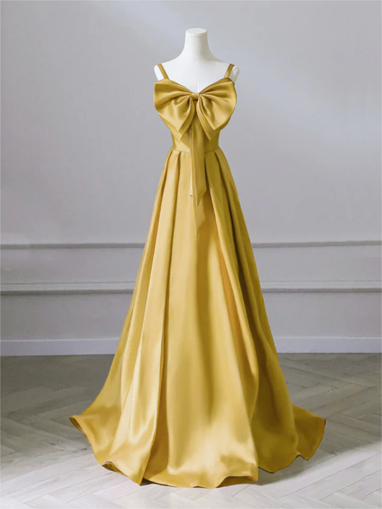 Long Prom Dress , A-line Sweetheart Neck Satin Yellow Long Prom Dress ...