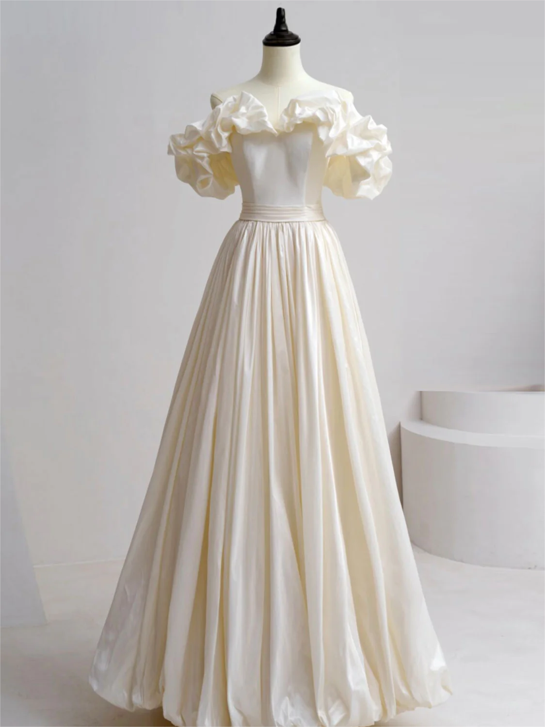 Long Prom Dress ,a-line Off Shoulder Beige Taffeta Long Prom Dresses ...