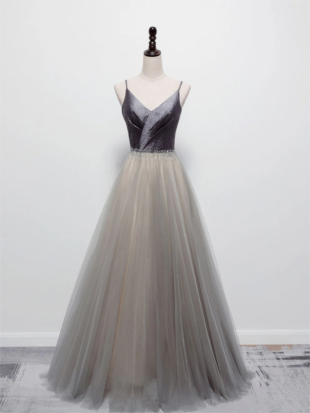 Long Prom Dress ,simple Gray V Neck Tulle Long Prom Dress, Gray A Line ...