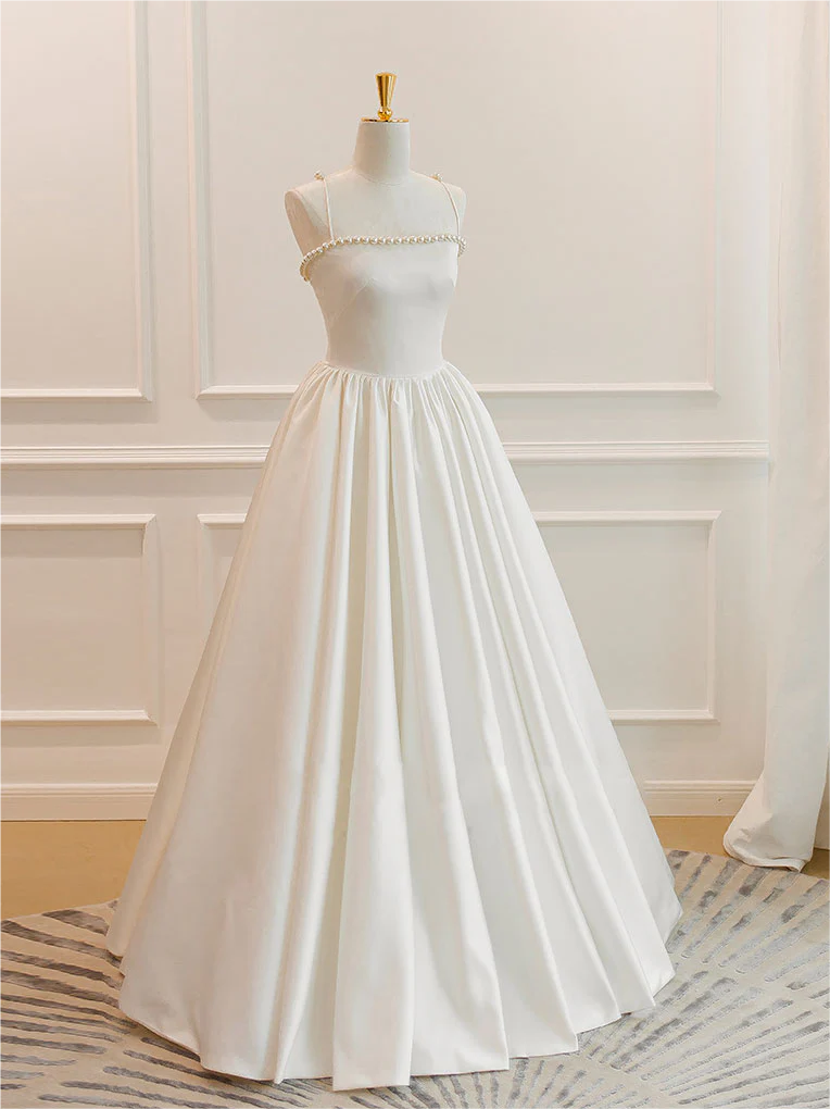 Long Prom Dress ,simple Ivory Satin Long Prom Dress, Ivory Long Formal ...