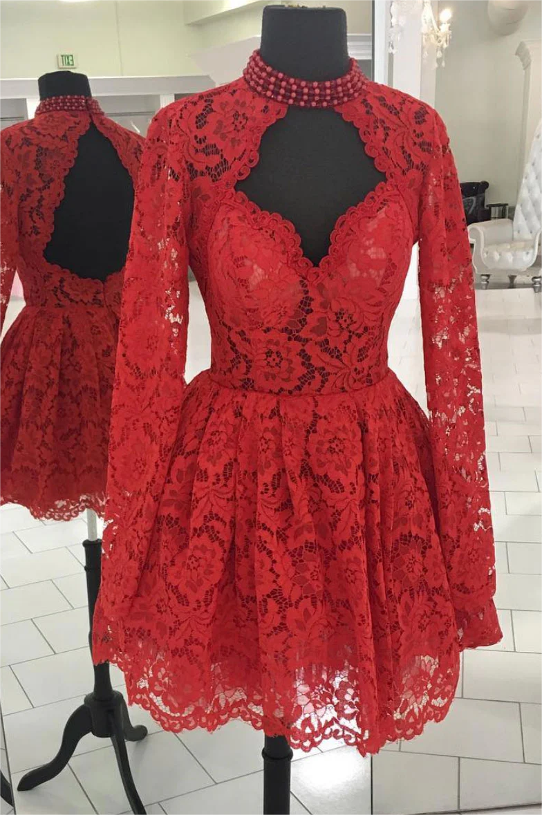 Prom Dress ,red Lace Short Prom Dress, Red Lace Homecoming Dress on Luulla