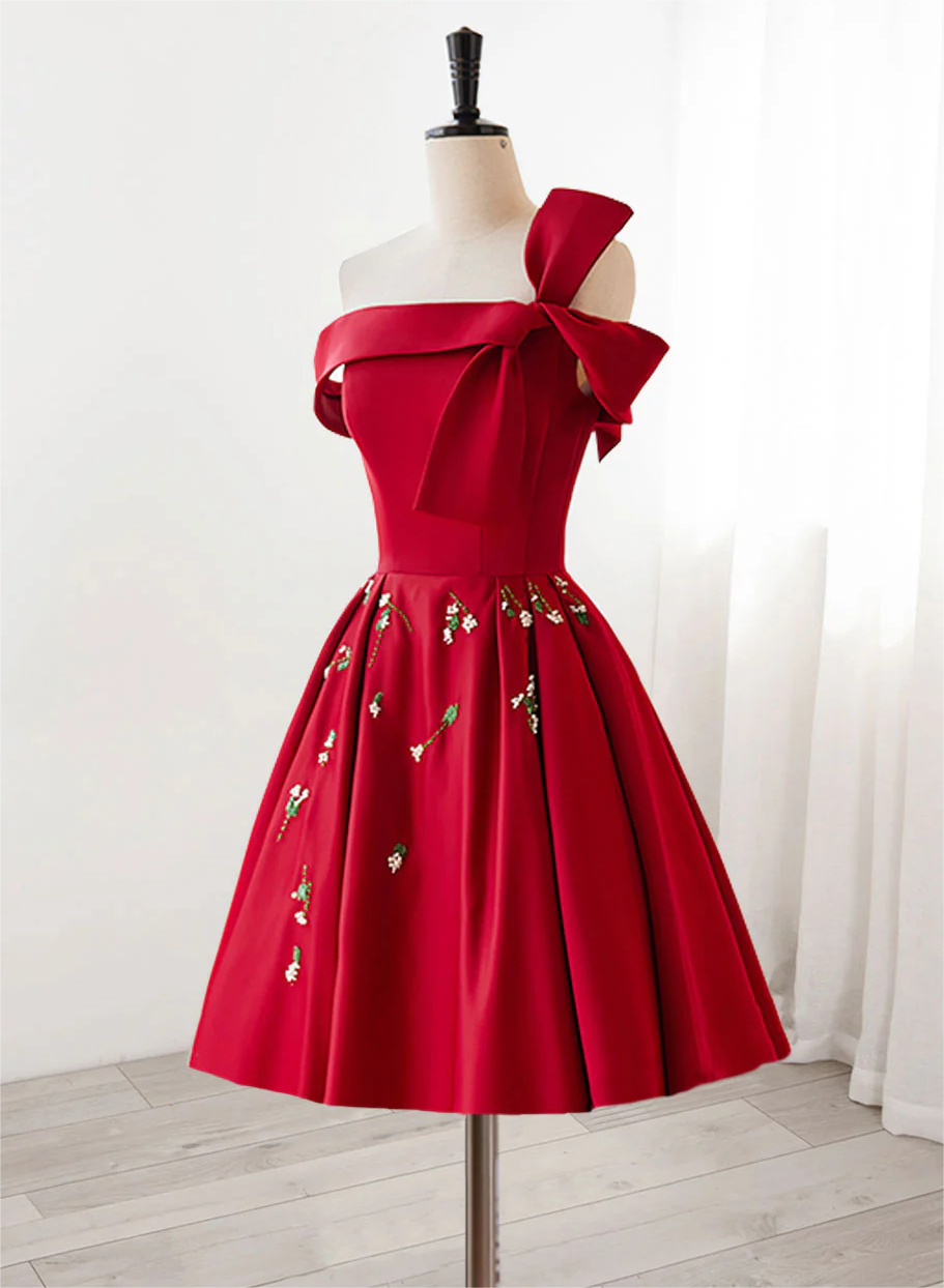 A-line Satin Burgundy Short Prom Dress, Burgundy Homecoming Dress With ...