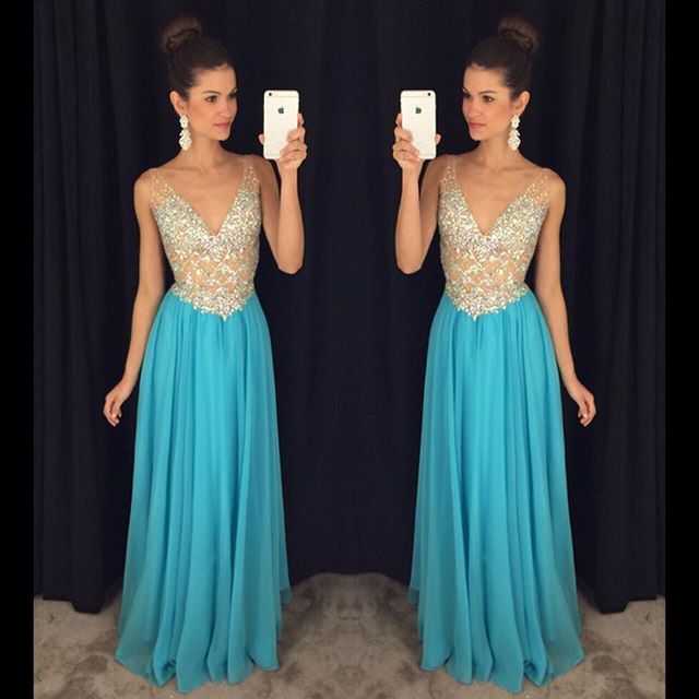 Prom Dresses,prom Dress,popular Crystal Ruffles Sexy V-neck Sleeveless ...
