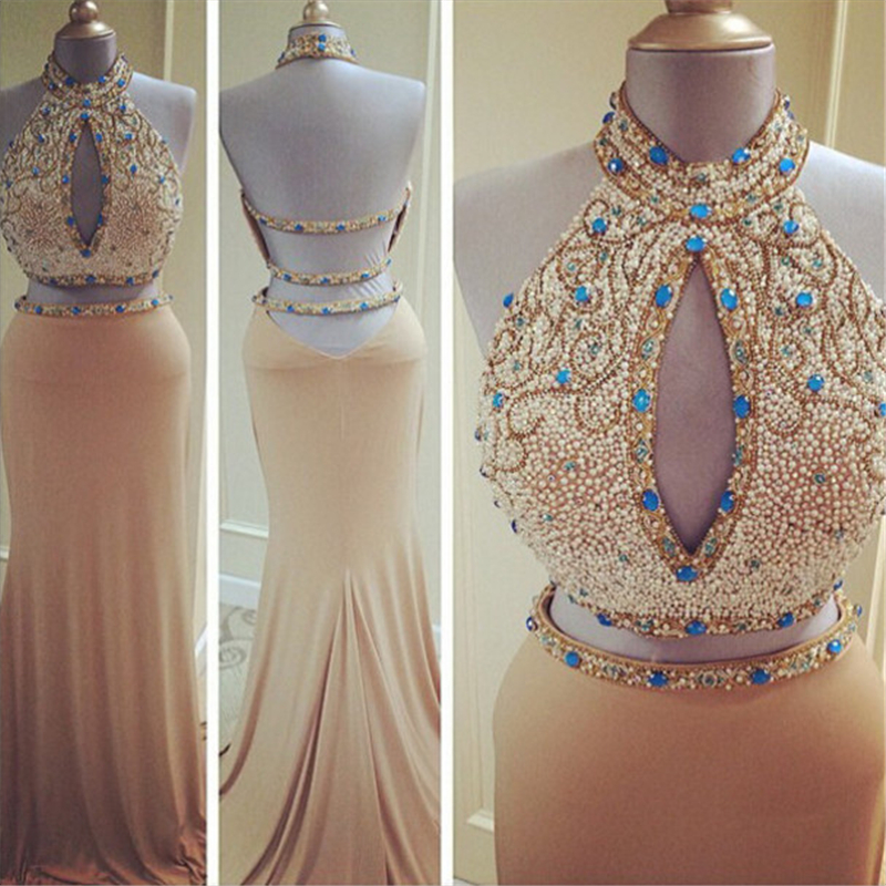 Two Piece Fitted Kiss Formal Mermaid Sexy Backless Prom Dresses Halter ...