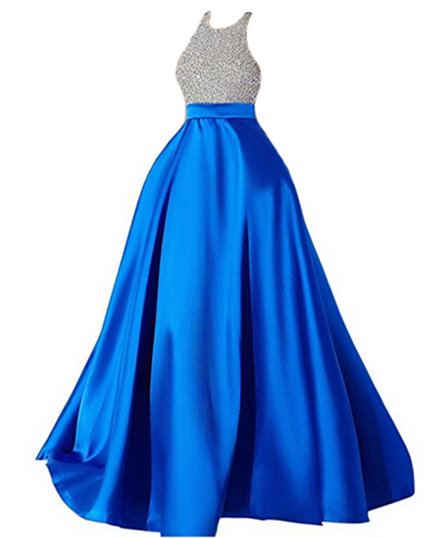 Women's Scoop Chiffon Prom Dress Column Beaded Evening Dress Sexy Prom ...