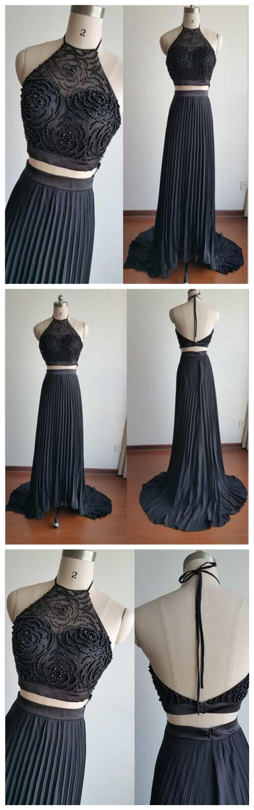 Two Pieces Prom Dress,high Neck Prom Dress,beading Prom Dress ,newest ...