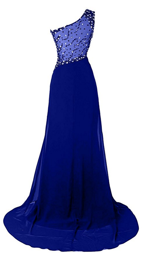 Women's Side Slit One-Shoulder Sequins Back Prom Evening Dresses on Luulla