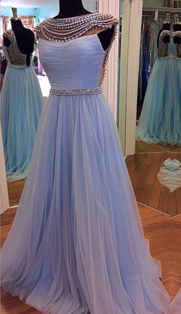Prom Dresses,cap Sleeves Prom Dresses,tulle Prom Dresses,beaded Prom ...